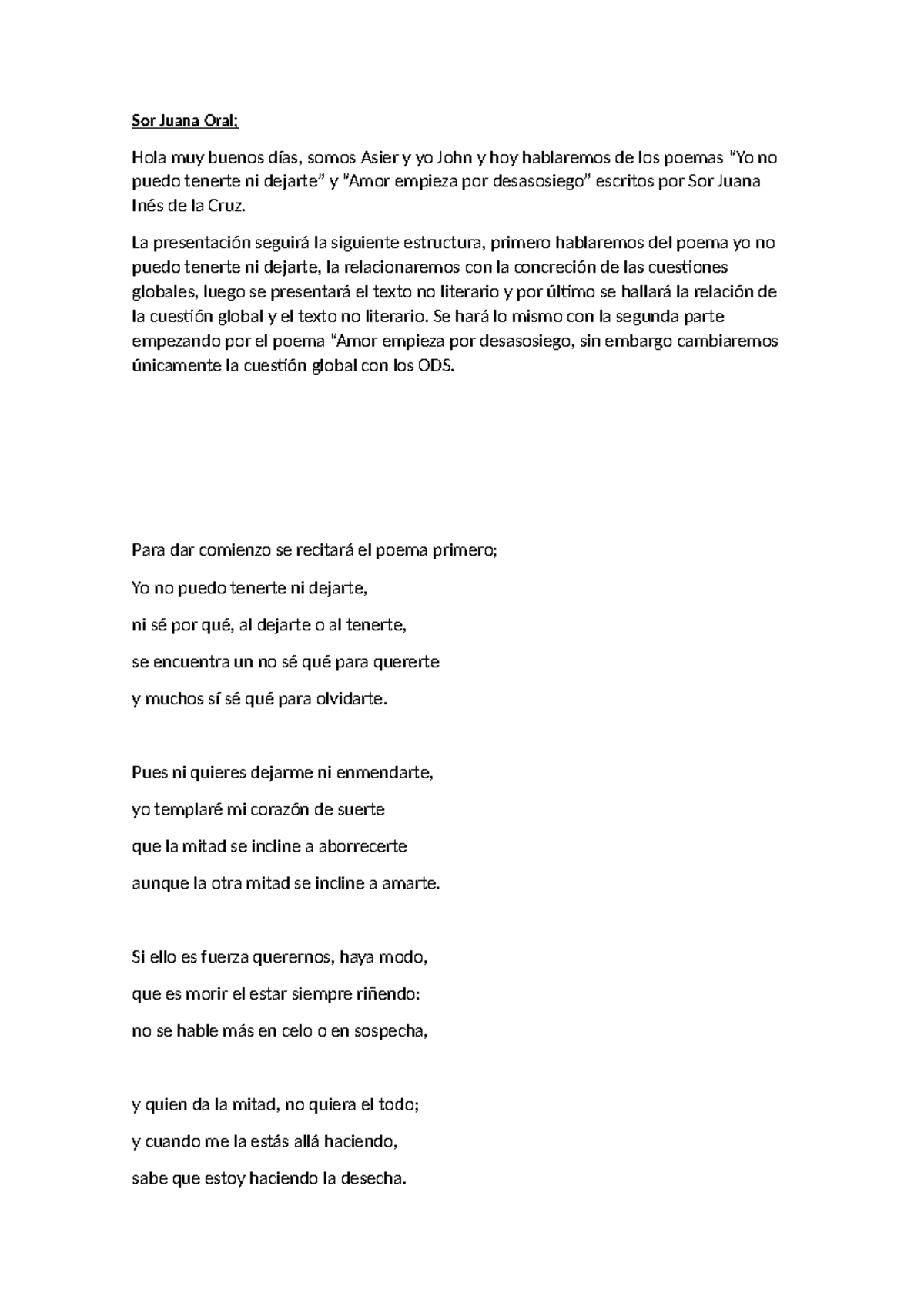 Análisis de Poemas de Sor Juana: Amor y Conflictos Globales - Studocu