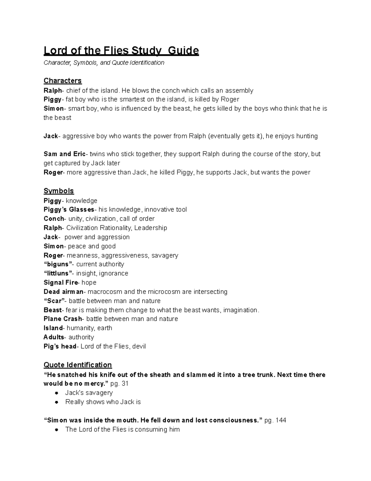 Lord of the Flies Study Guide: Characters, Symbols & Quotes Analysis ...