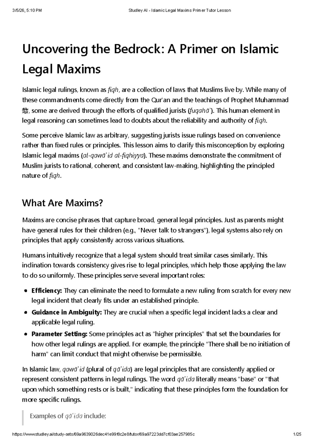 Islamic Legal Maxims Primer Study Guide - Tutor Edition (5:10 PM) - Studocu