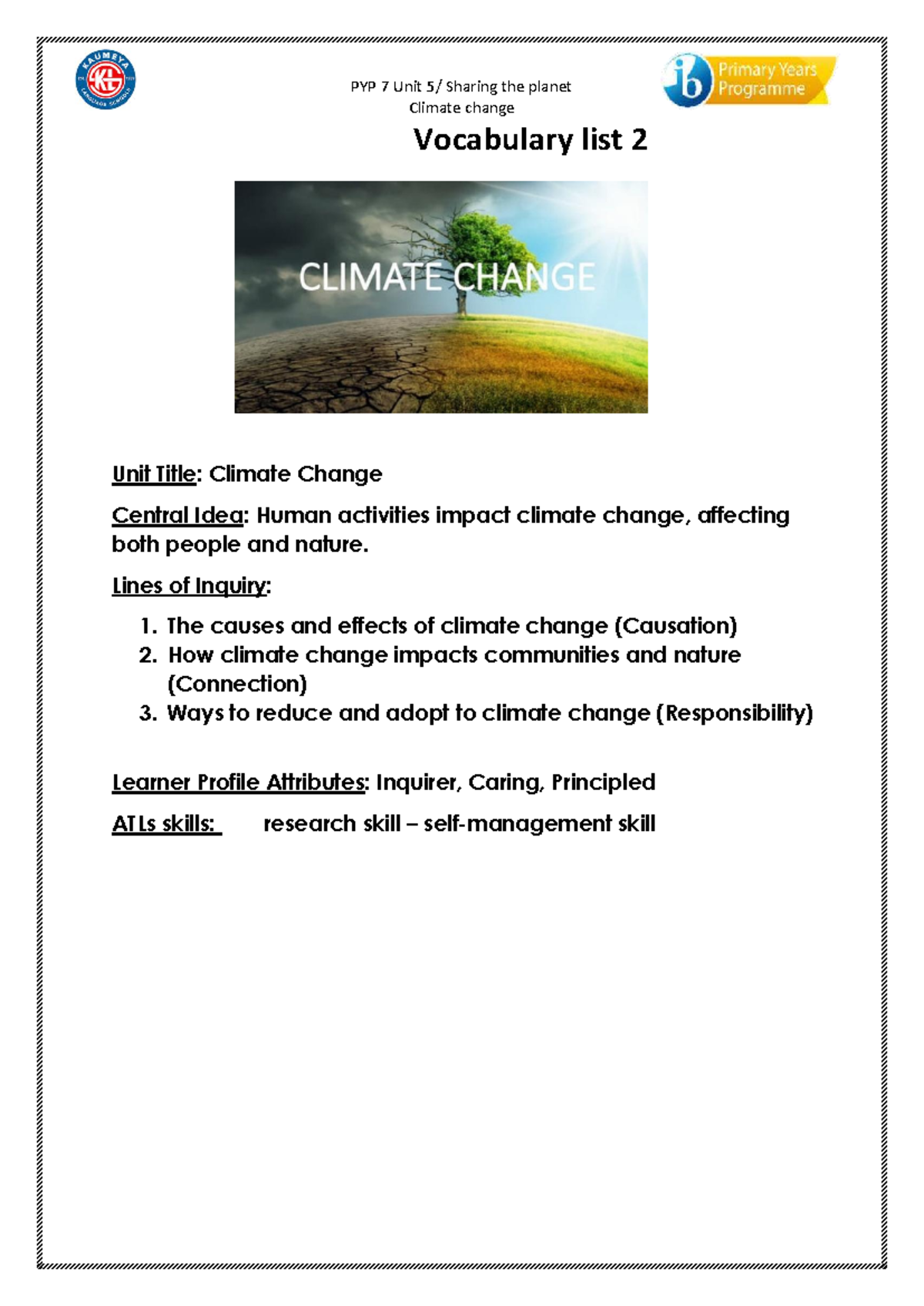 climate change- vocabulary list 2 - Climate change Vocabulary list 2 ...