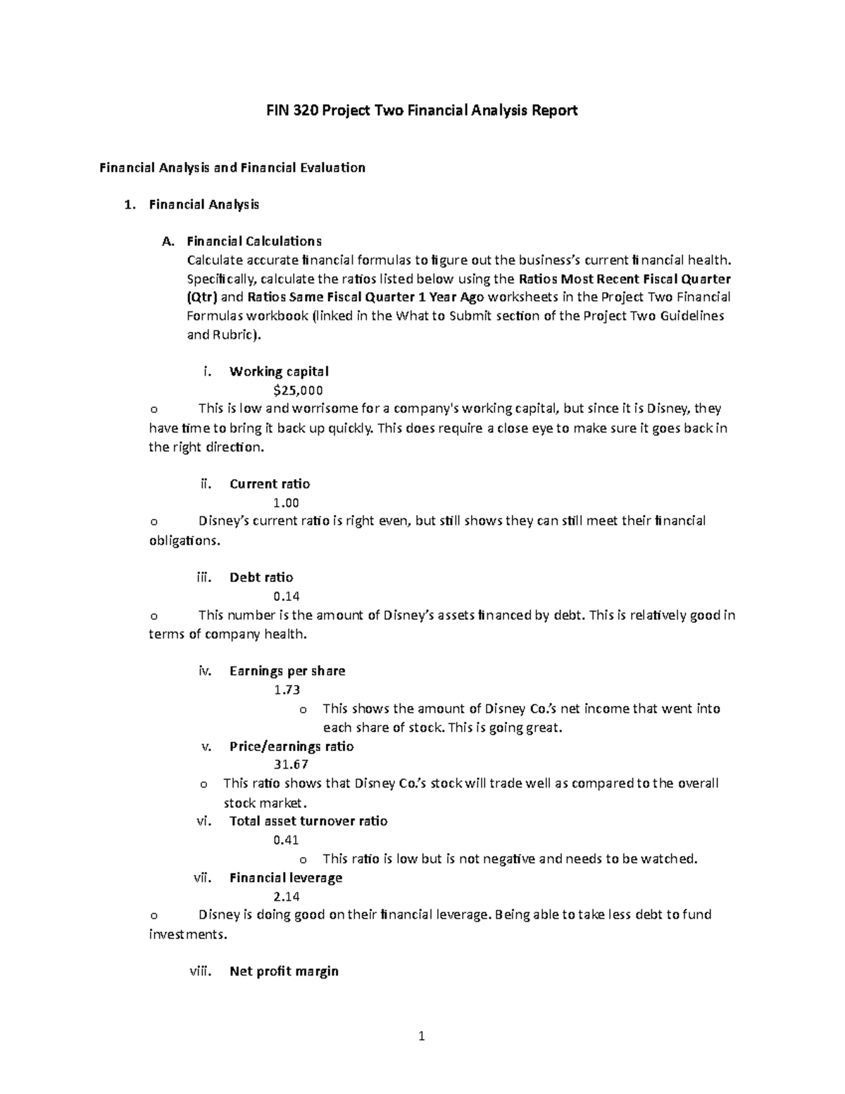 FIN 320 Project Two Financial Analysis Report Final Exam Studocu
