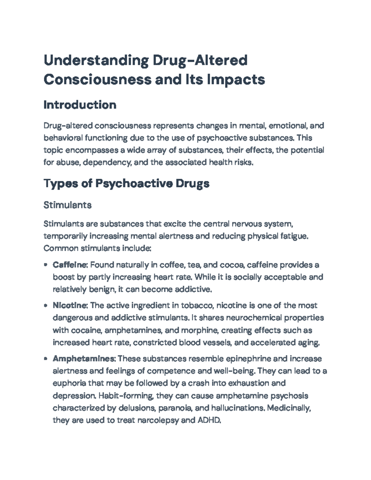 Understanding Drug-Altered Consciousness: Types, Effects, and Risks ...