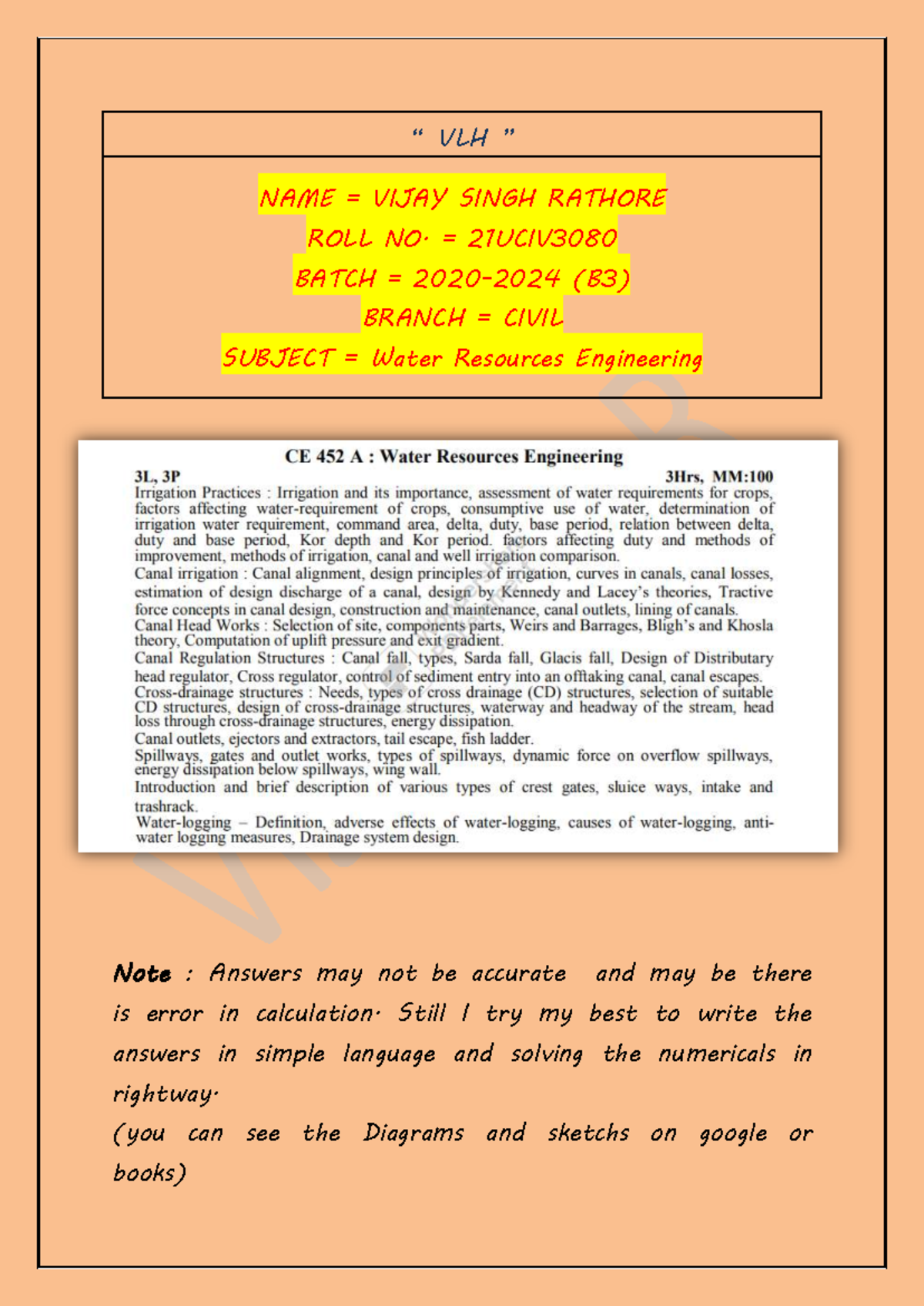 Water Resources Engineering Notes (21UCIV3080) - Theory & Concepts ...