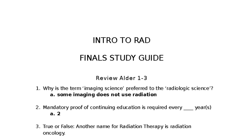Intro to RAD 101 Final Exam Study Guide - Studocu