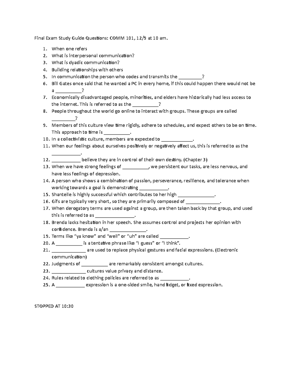 Final Exam Study Guide for COMM 101: Key Concepts and Terms - Studocu
