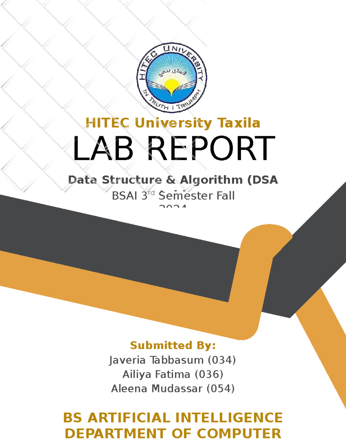 HITEC University DSA Lab Report 02: Array Operations BSAI 3rd Sem Fall 2024 - Studocu