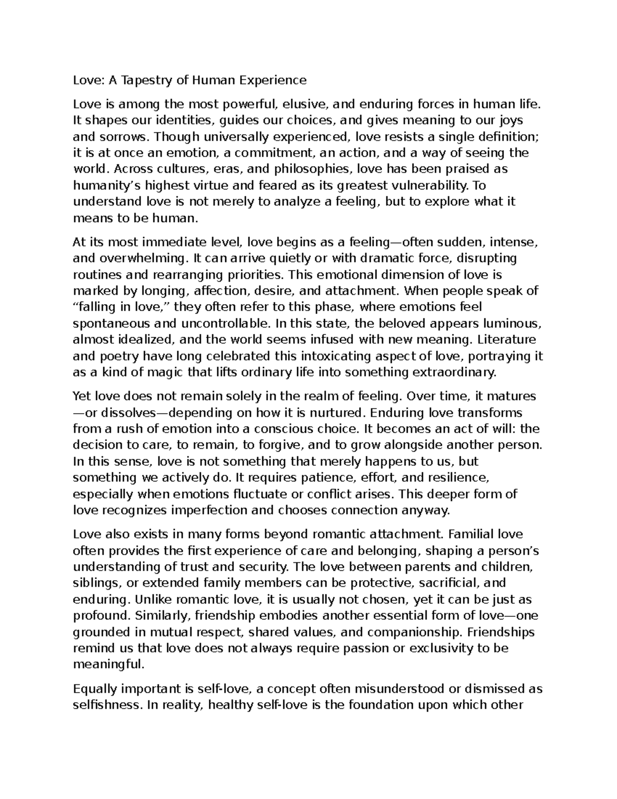 ENG 101: Essay on the Complex Nature of Love - Studocu