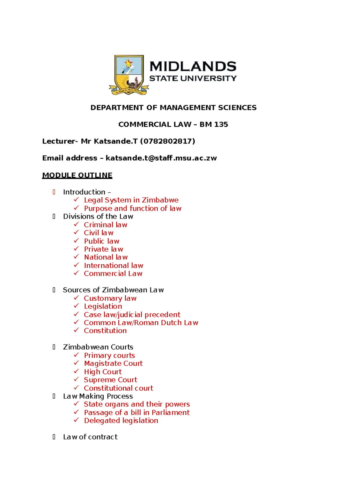 Commercial Law Module Outline - BM 135 Course Guide - Studocu