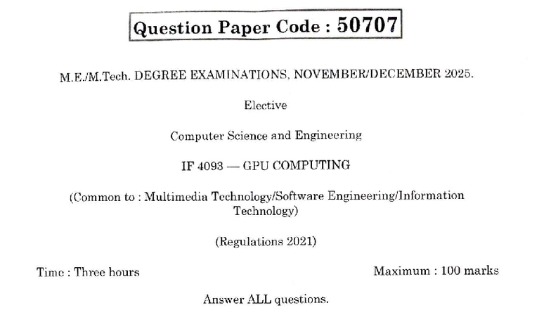 GPU Computing 2025 Exam Paper - Code: 50707 - Studocu