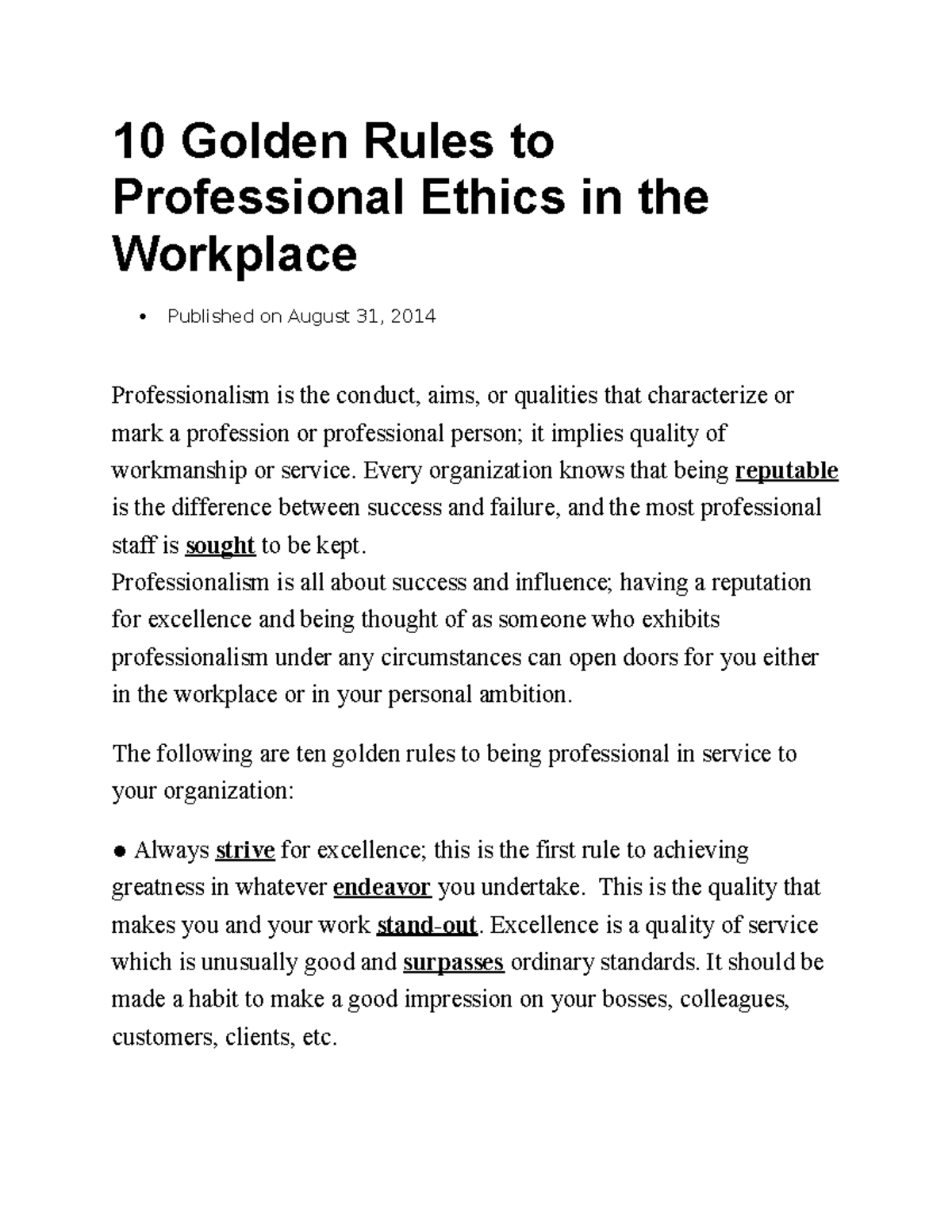 303 - 1 Professional Ethics: 10 Golden Rules for Workplace Success ...
