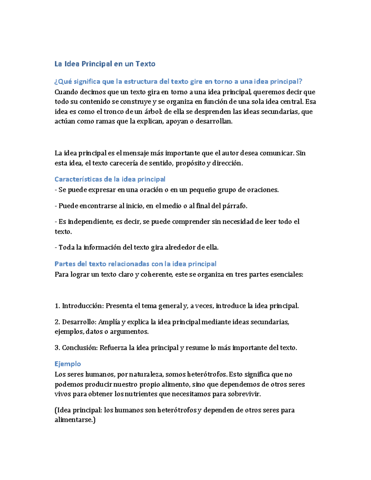 La Idea Principal en un Texto: Estructura y Características - Studocu