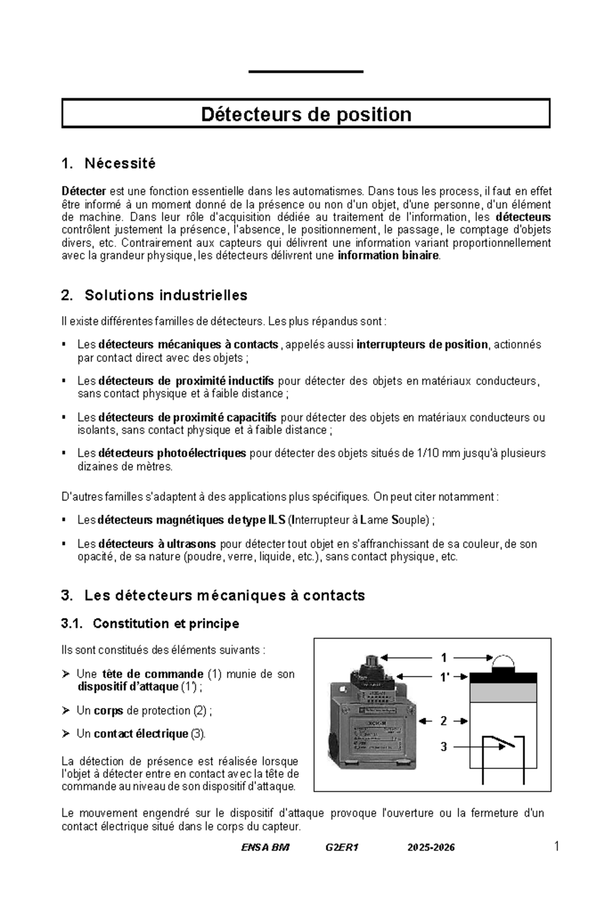 Détecteurs et Codeurs - Cours ENSA BM G2ER1 - Studocu