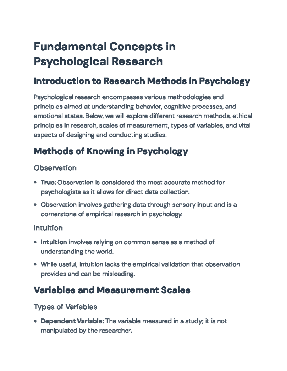 Fundamental Concepts in Psychological Research Methods (PSY 101 ...