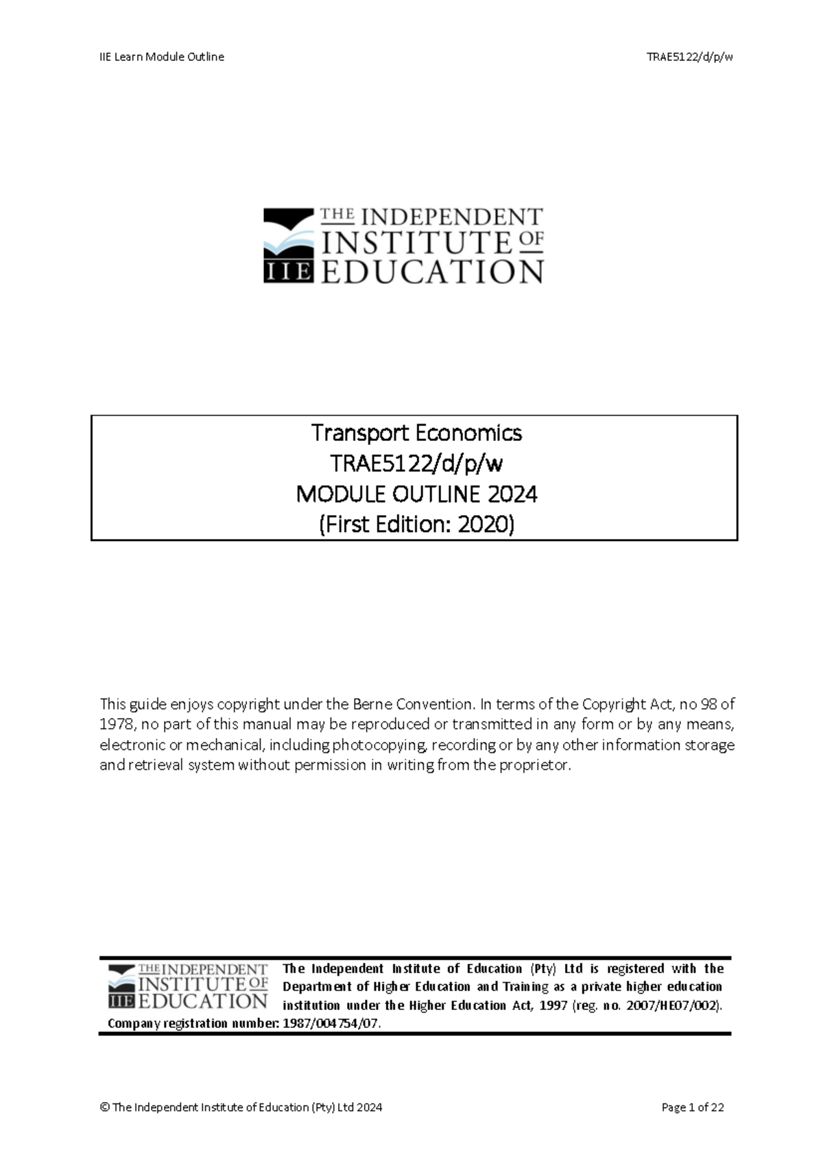 TRAE5122 MO - Comprehensive Guide to Transport Economics Module - Studocu