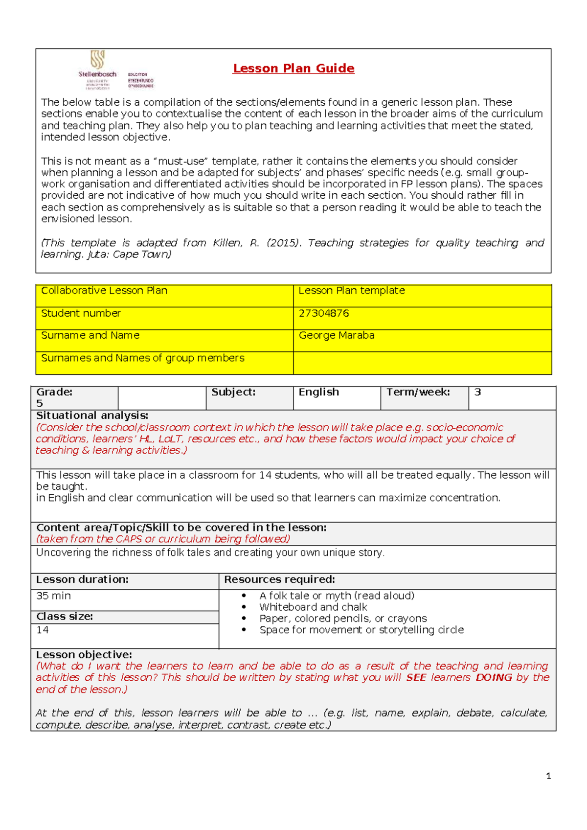 ENG 3 Lesson Plan Guide: Structuring Effective Teaching Activities ...