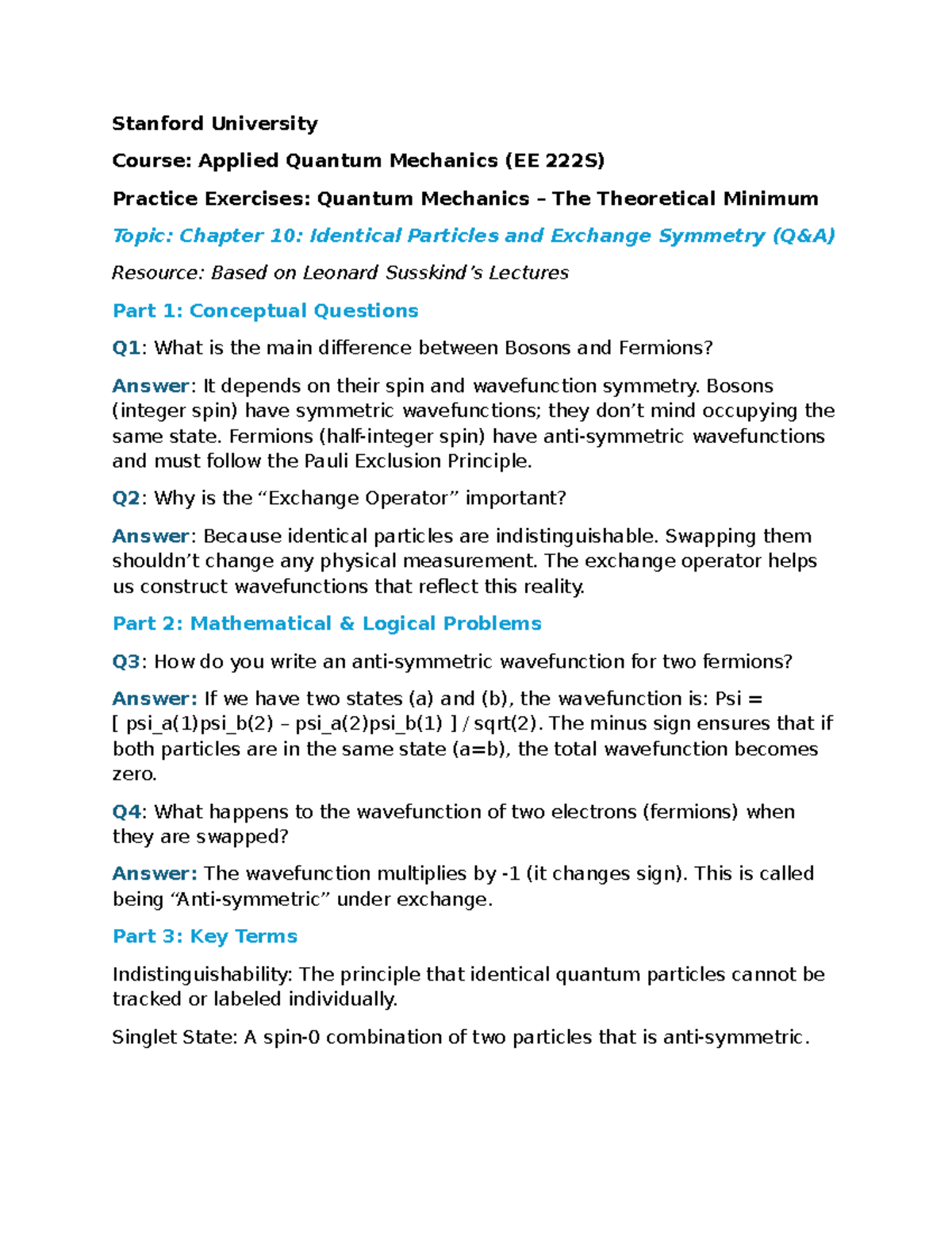 EE Practice Exercises: Quantum Mechanics - Chapter 10 QA - Studocu