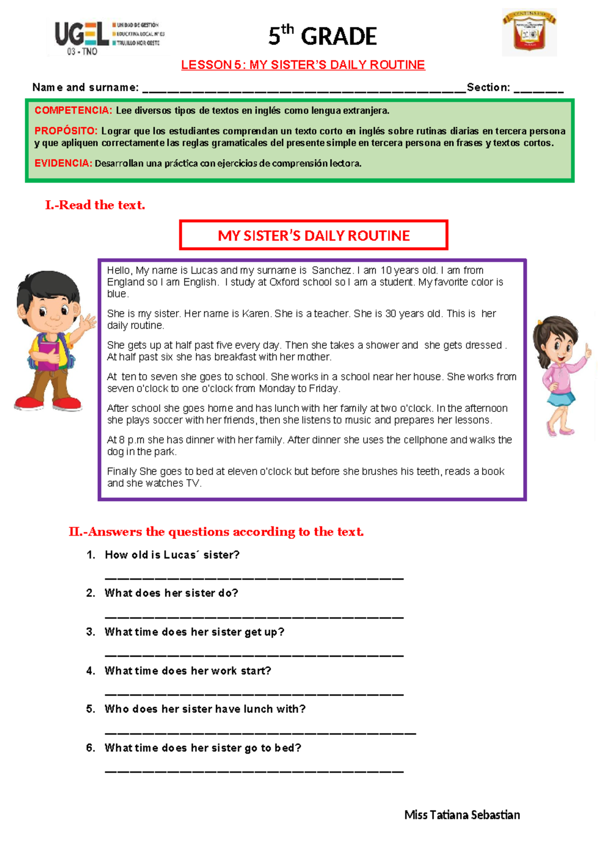 5TH GRADE LESSON 5: DAILY ROUTINES (5TO) - Studocu
