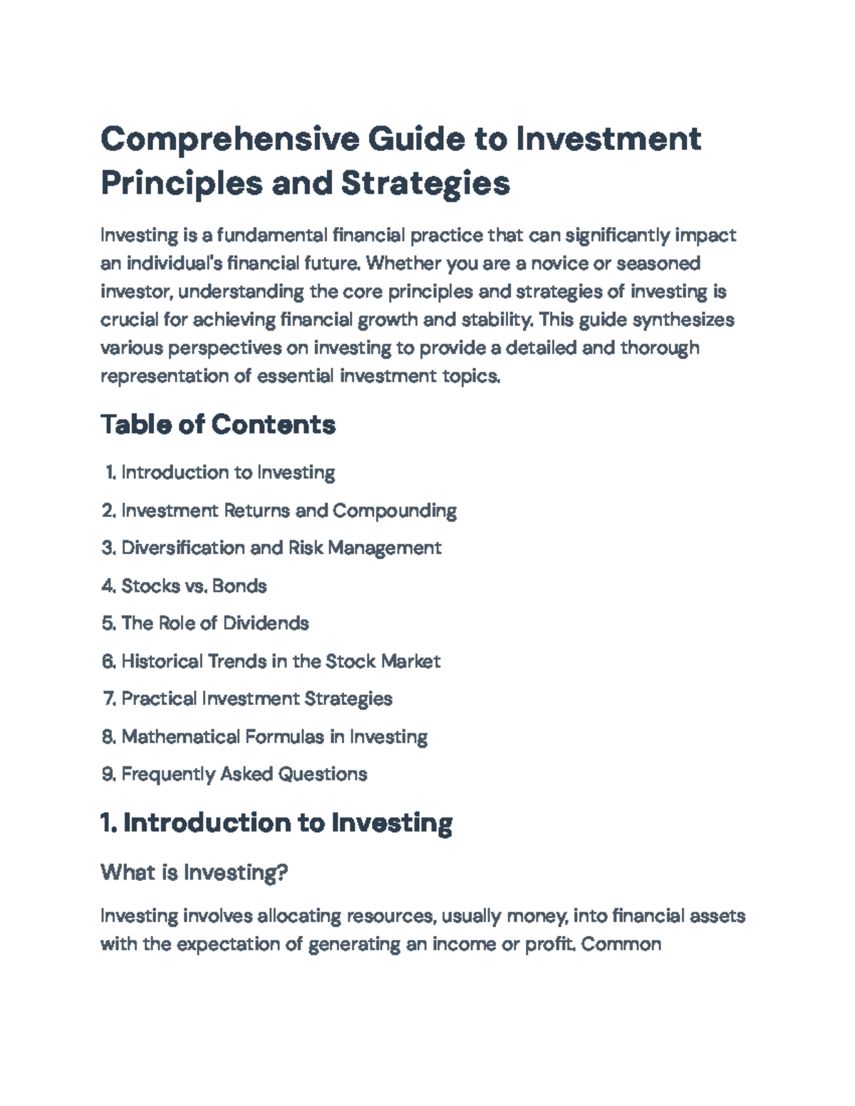 Comprehensive Guide to Investment Principles and Strategies ...