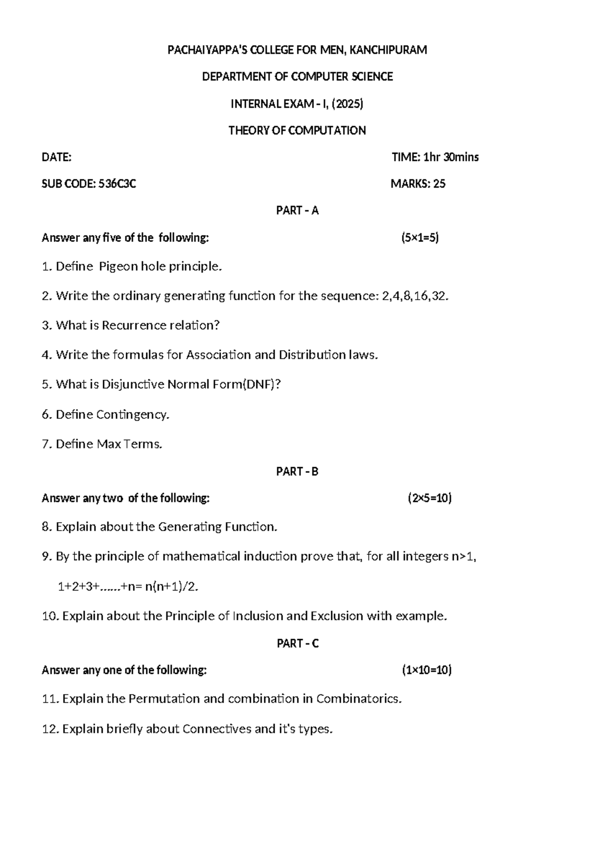 CS 536C3C Internal Exam I: Theory of Computation Notes - Studocu