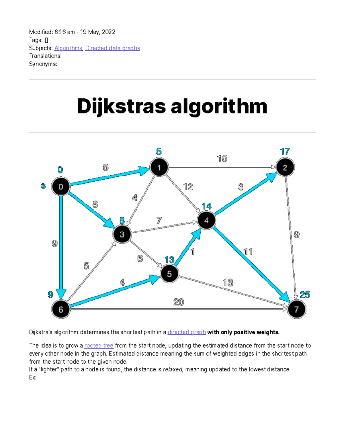 Dijkstra's Algorithm - Shortest Path in Directed Graphs - Studocu