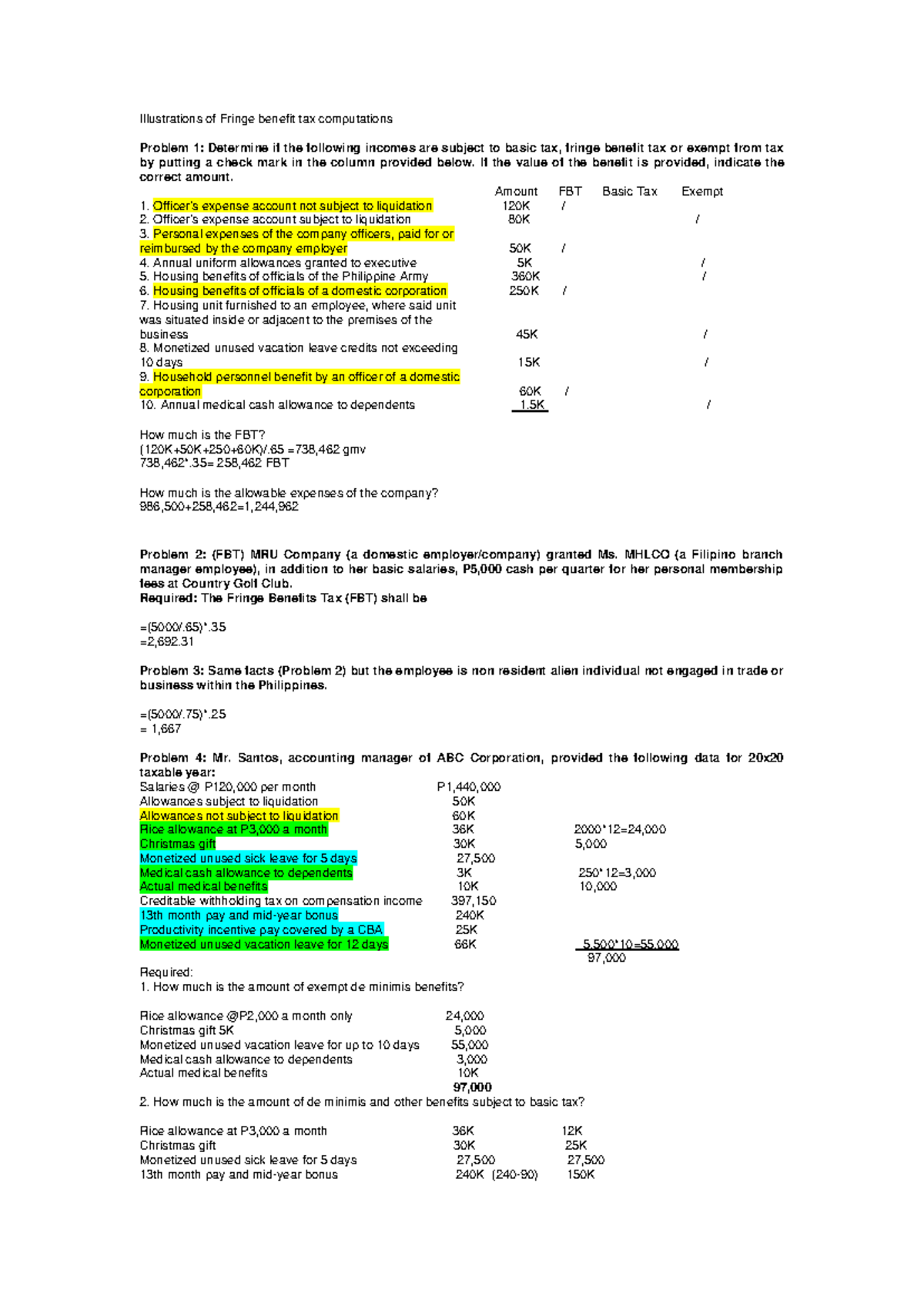 Fringe Benefit Tax Computations: A Comprehensive Guide (Course Code ...