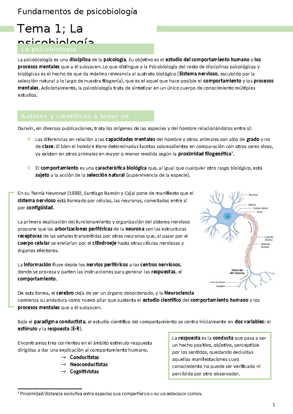 TEMA 1: Introducción a la Psicobiología y sus Corrientes Teóricas - Studocu