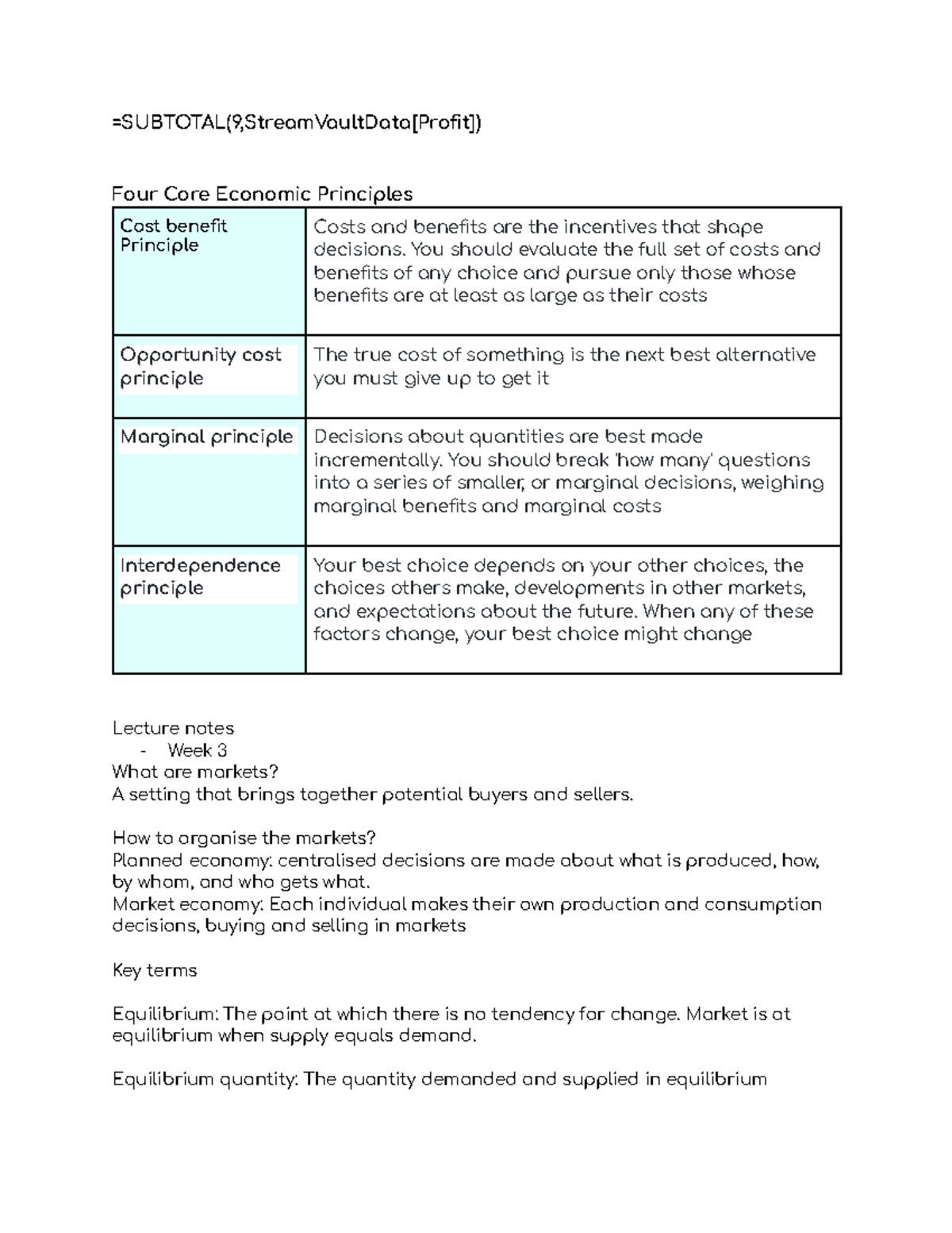 Business Notes: Four Core Economic Principles (Week 3) - Studocu
