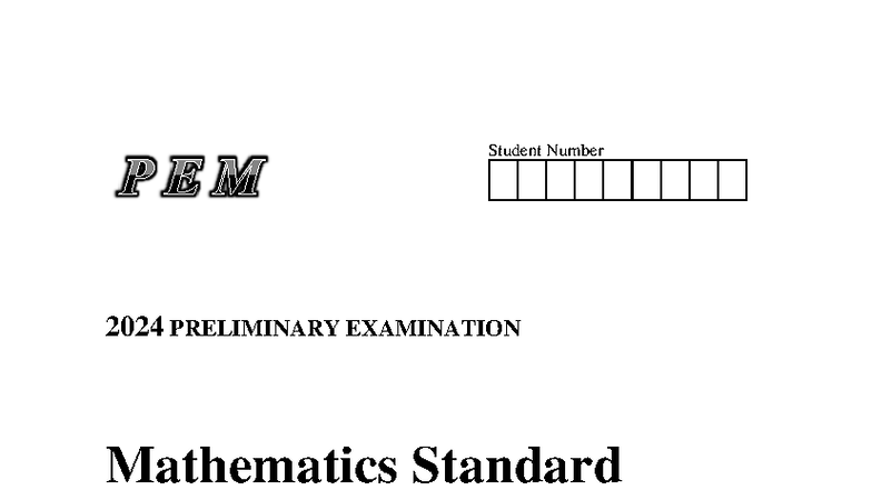 2024 11 PEM Standard Mathematics Preliminary Exam Paper - Studocu