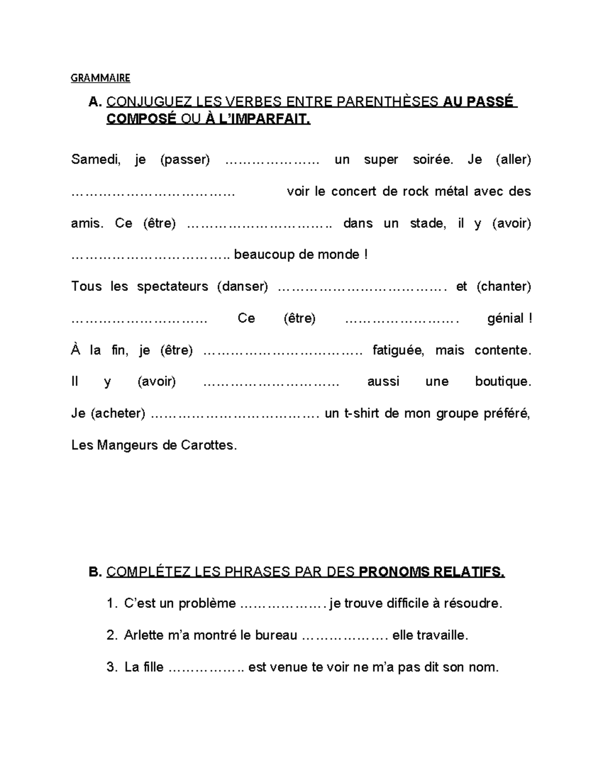Exercices A2 - Pratique de la Grammaire: Passé Composé et Imparfait ...
