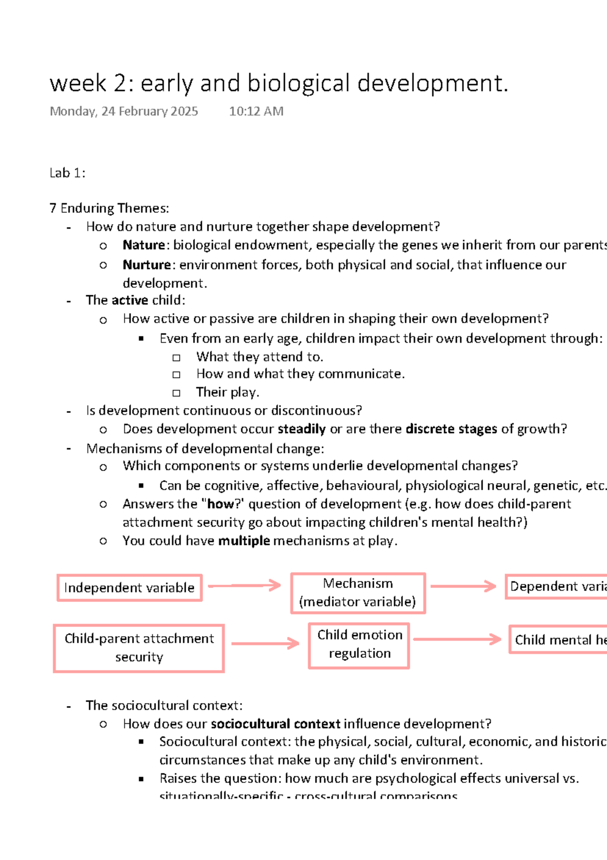 Week 2 early and biological development - Dependent varia Lab 1: 7 ...