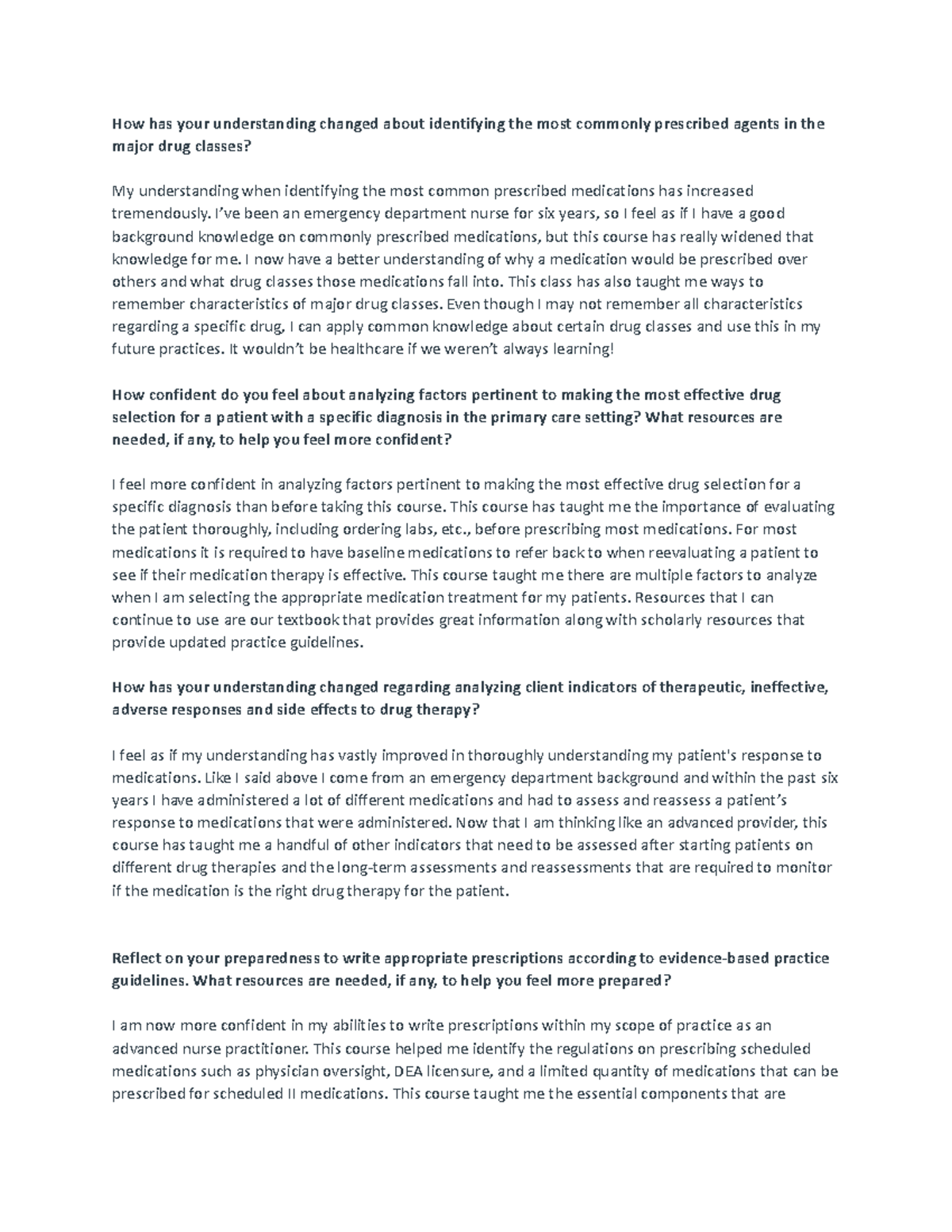 NR565 Reflection on Advanced Pharmacology Knowledge and Skills - Studocu