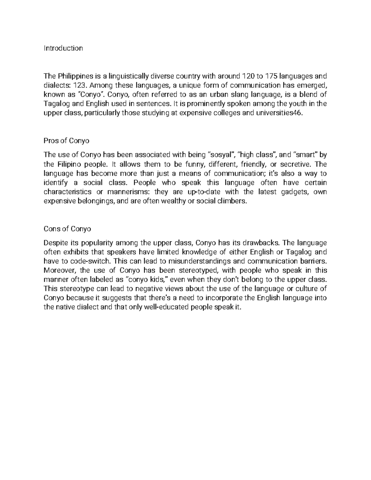 Conyo Language Analysis: Pros and Cons of Urban Slang - Studocu