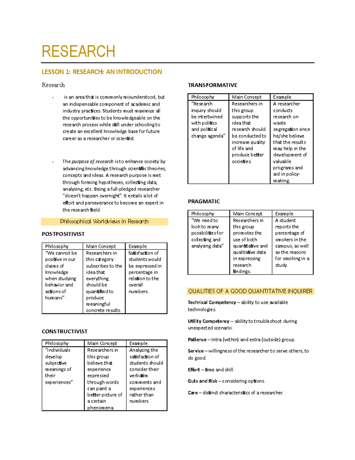 Research 1st Quarter Reviewer - RESEARCH LESSON 1: RESEARCH: AN ...