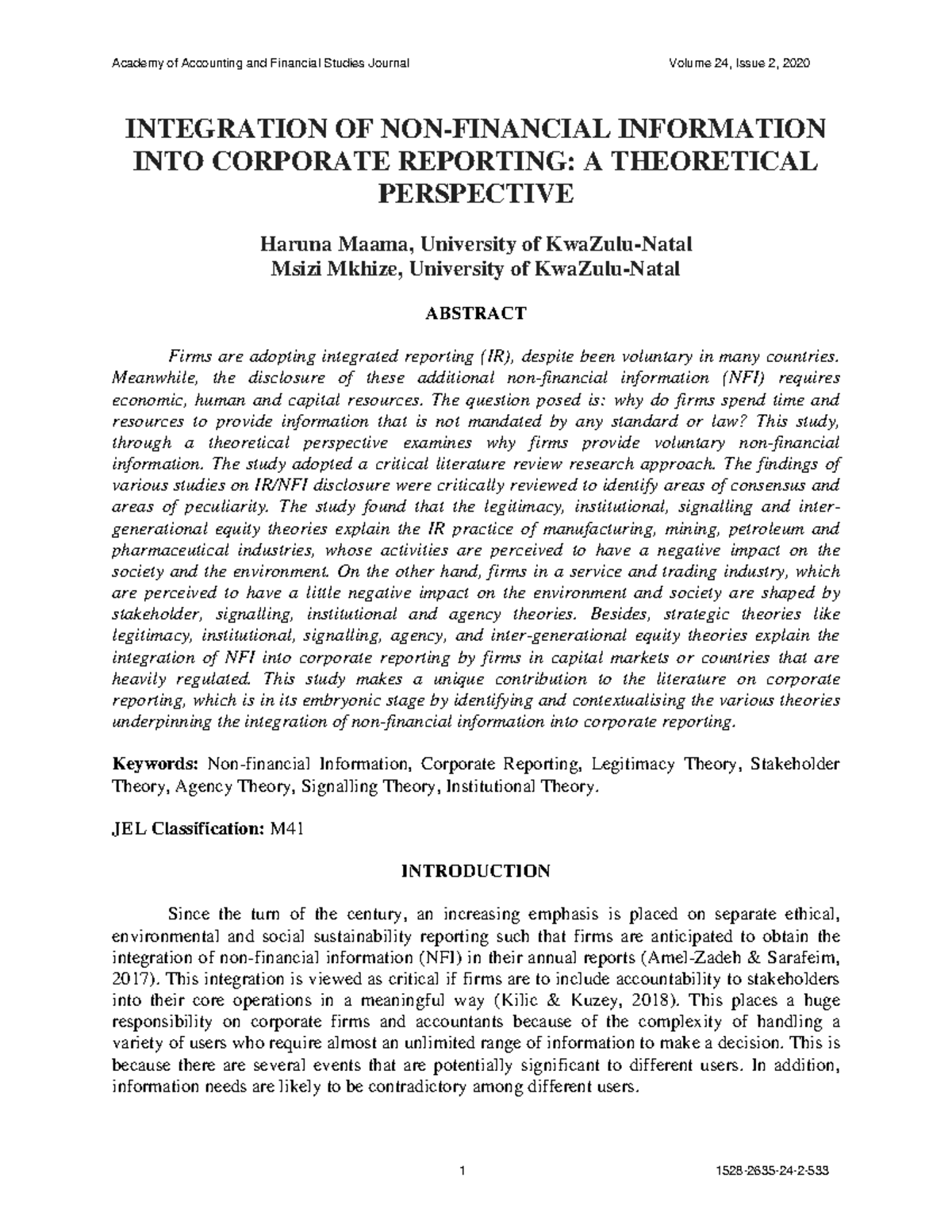Integration of Information in Corporate Reporting: Theoretical Insights ...
