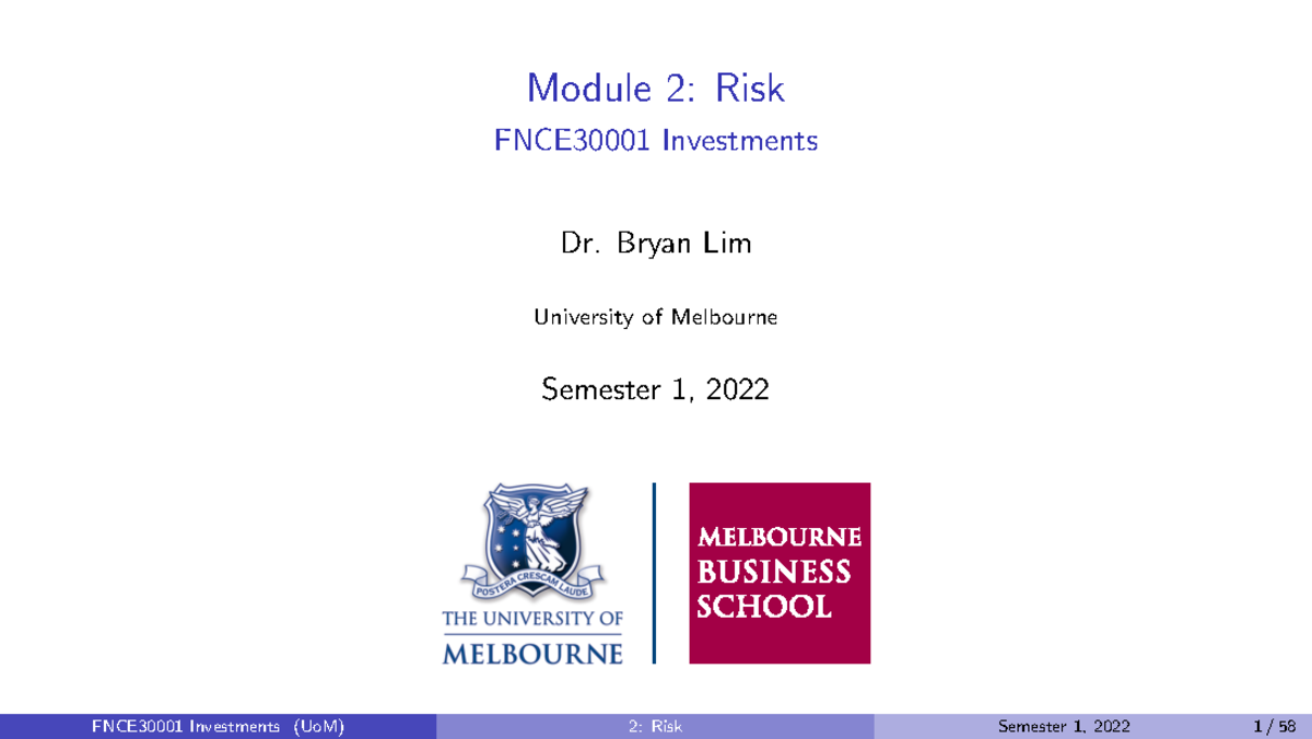 FNCE30001 Mod 2 Risk Lecture Notes - Wealth Allocation & Returns - Studocu