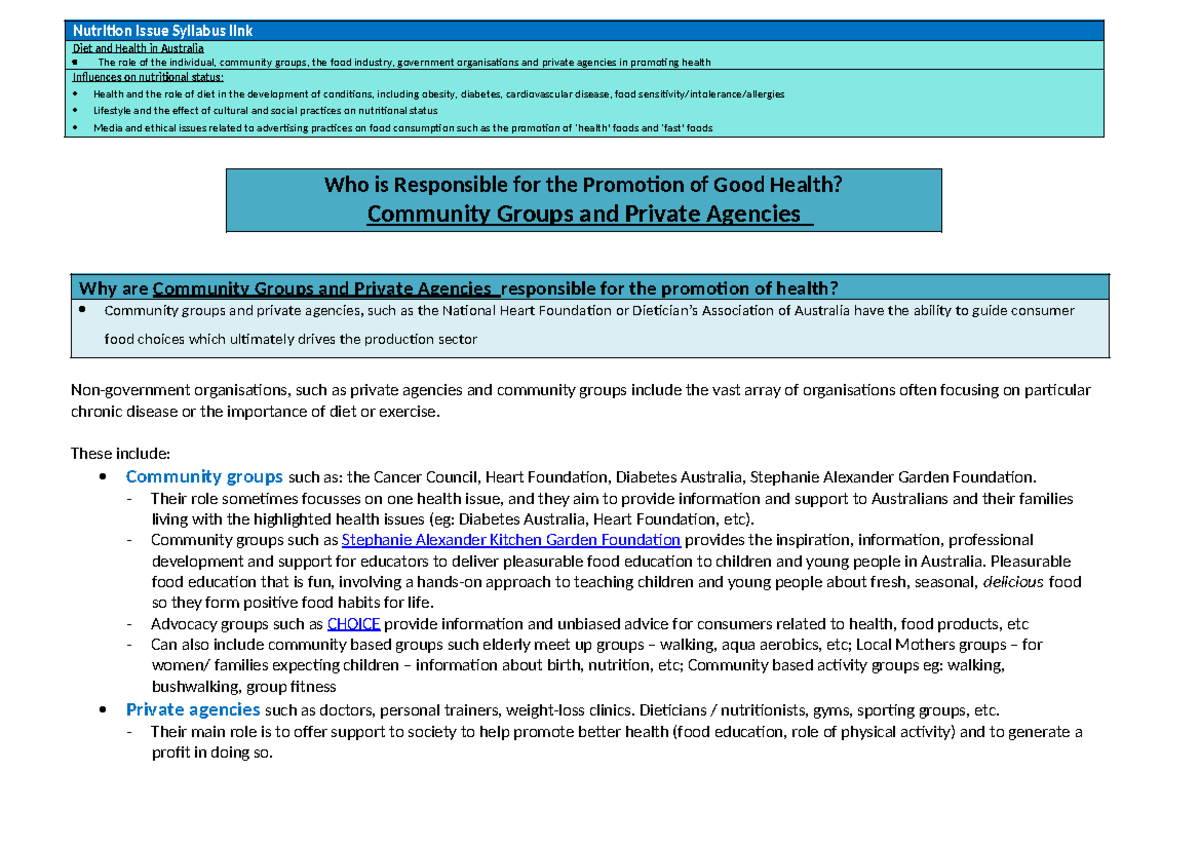 Promotion of Good Health: Community Groups & Private Agencies 2022 ...
