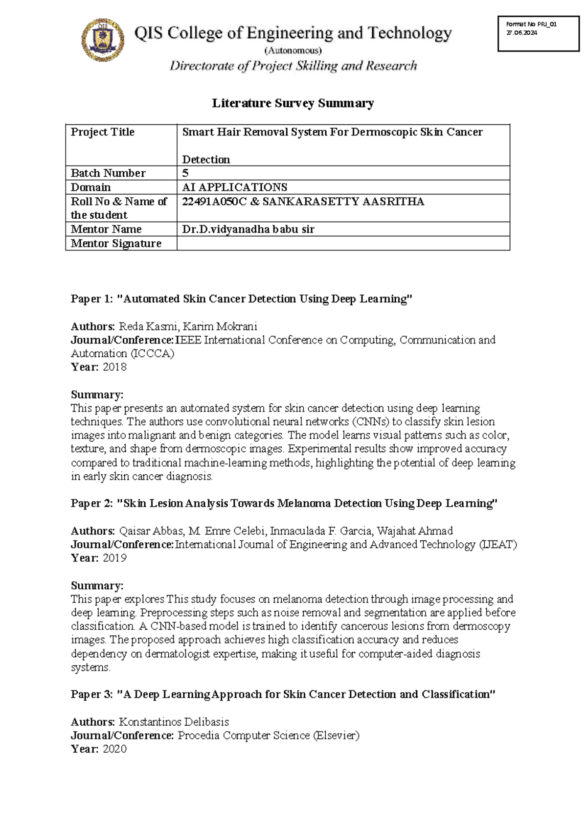 Literature Survey Summary on Smart Hair Removal System for Skin Cancer ...