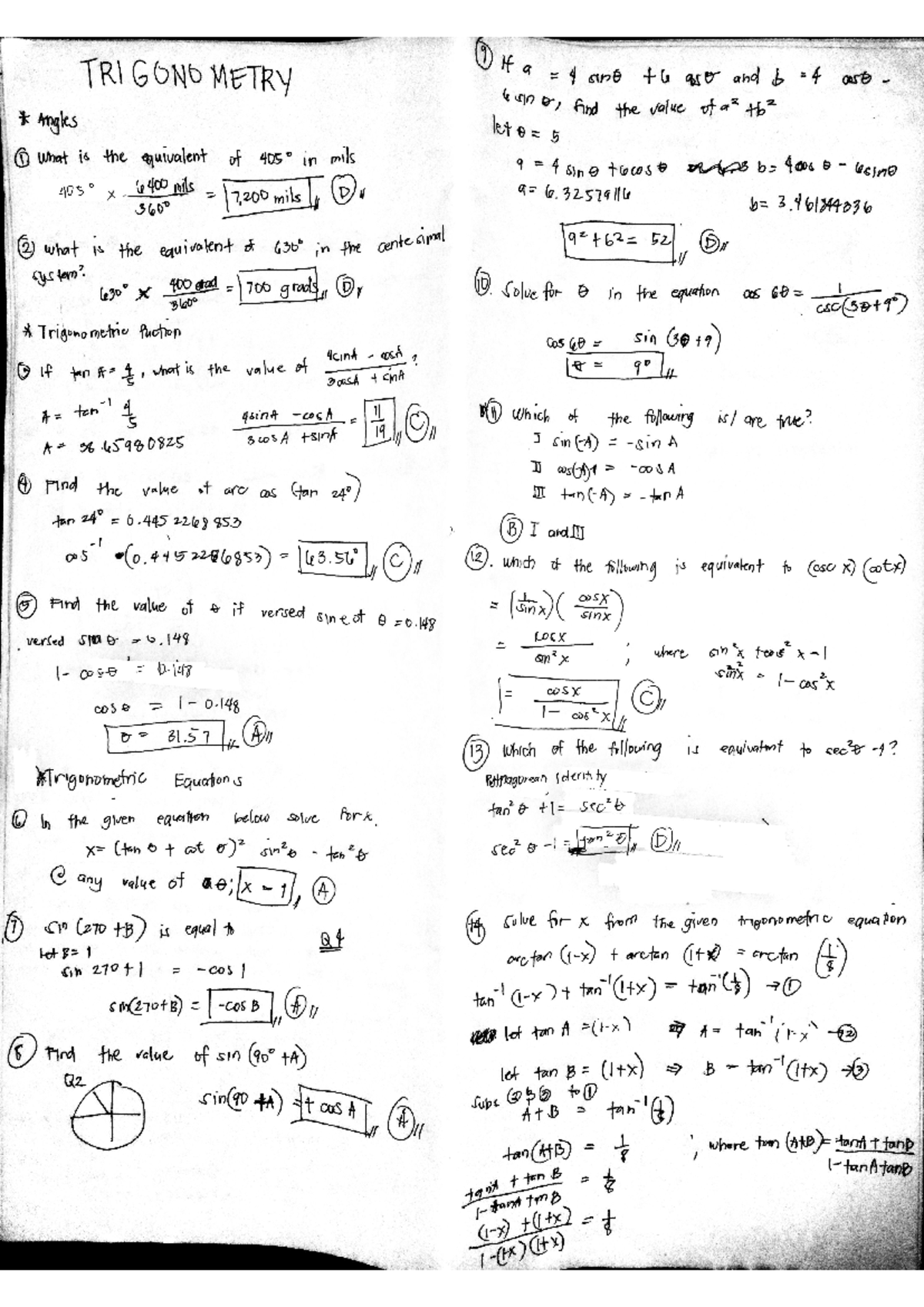 Trigonometry Practice Problems: Exercises and Solutions Guide - Studocu