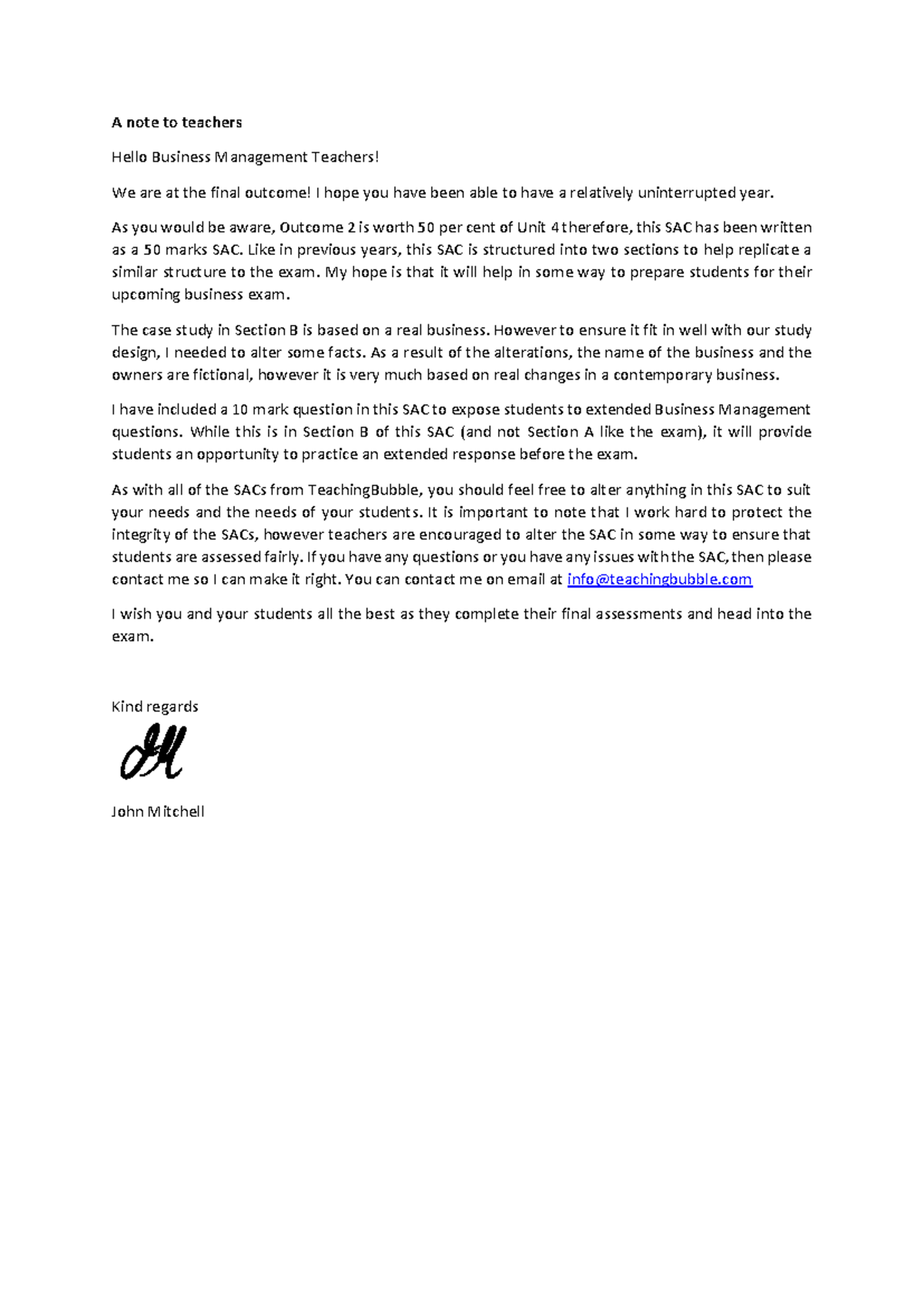 Unit 4 AOS 2 SAC - Business Management Final Assessment 2022 - Studocu