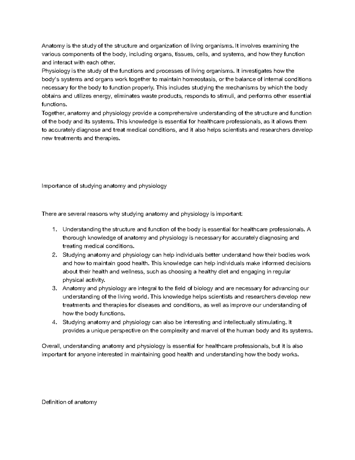 Anatomy Essay Notes - Anatomy is the study of the structure and ...