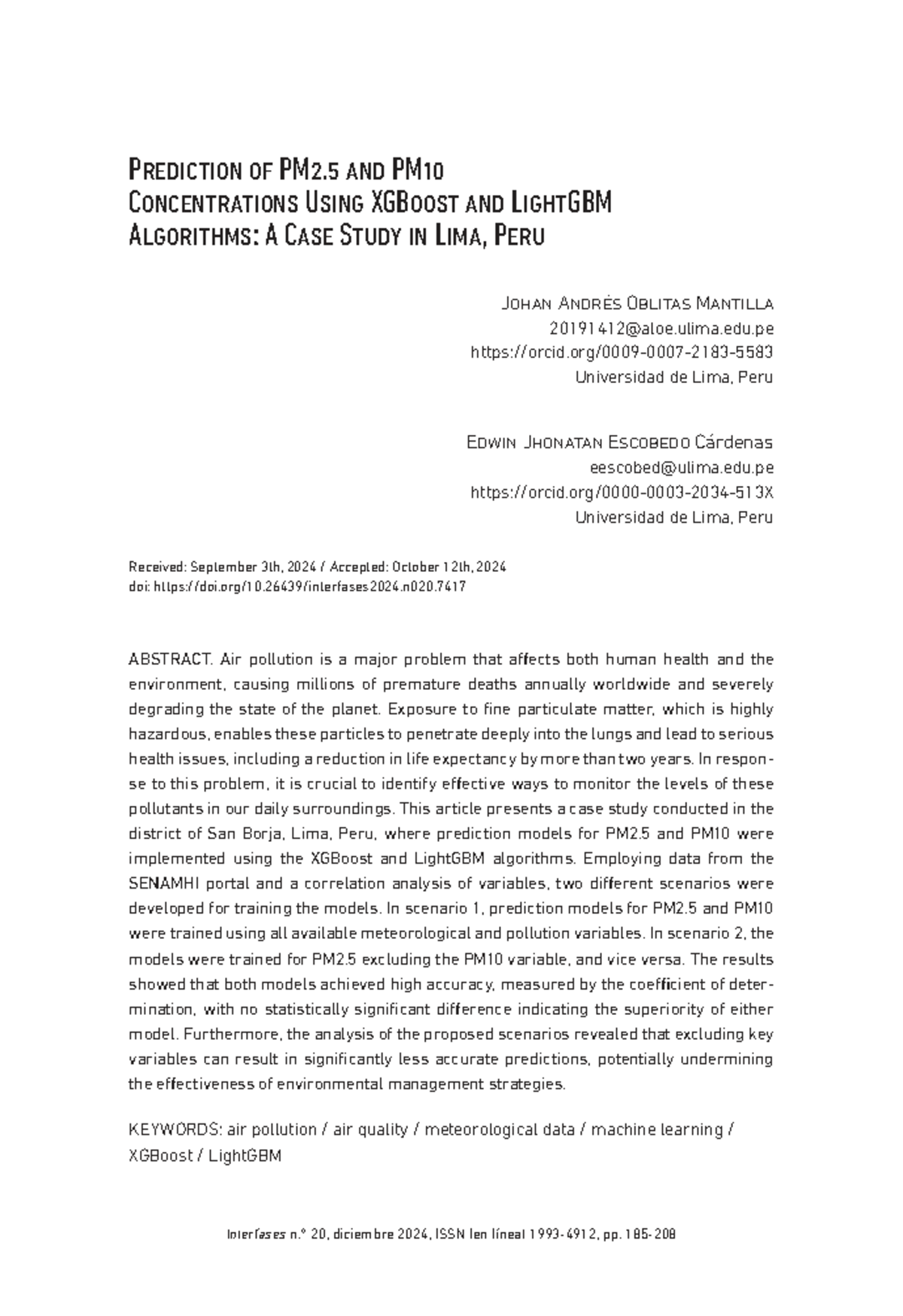 Prediction of PM2.5 and PM10 Levels in Lima Using XGBoost & LightGBM: A ...