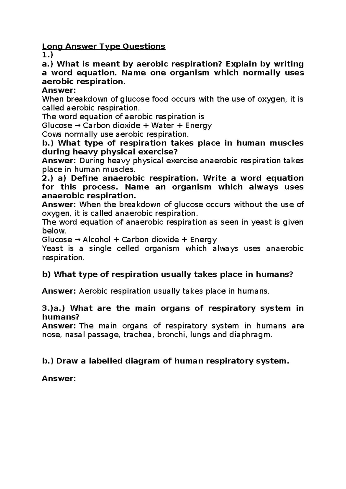 Chapter 9: Long Answer Questions on Respiration in Organisms - Studocu