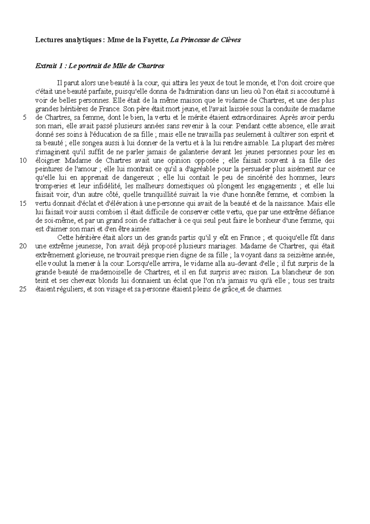 Extraits Analytiques de _La Princesse de Clèves_ - LA - Studocu