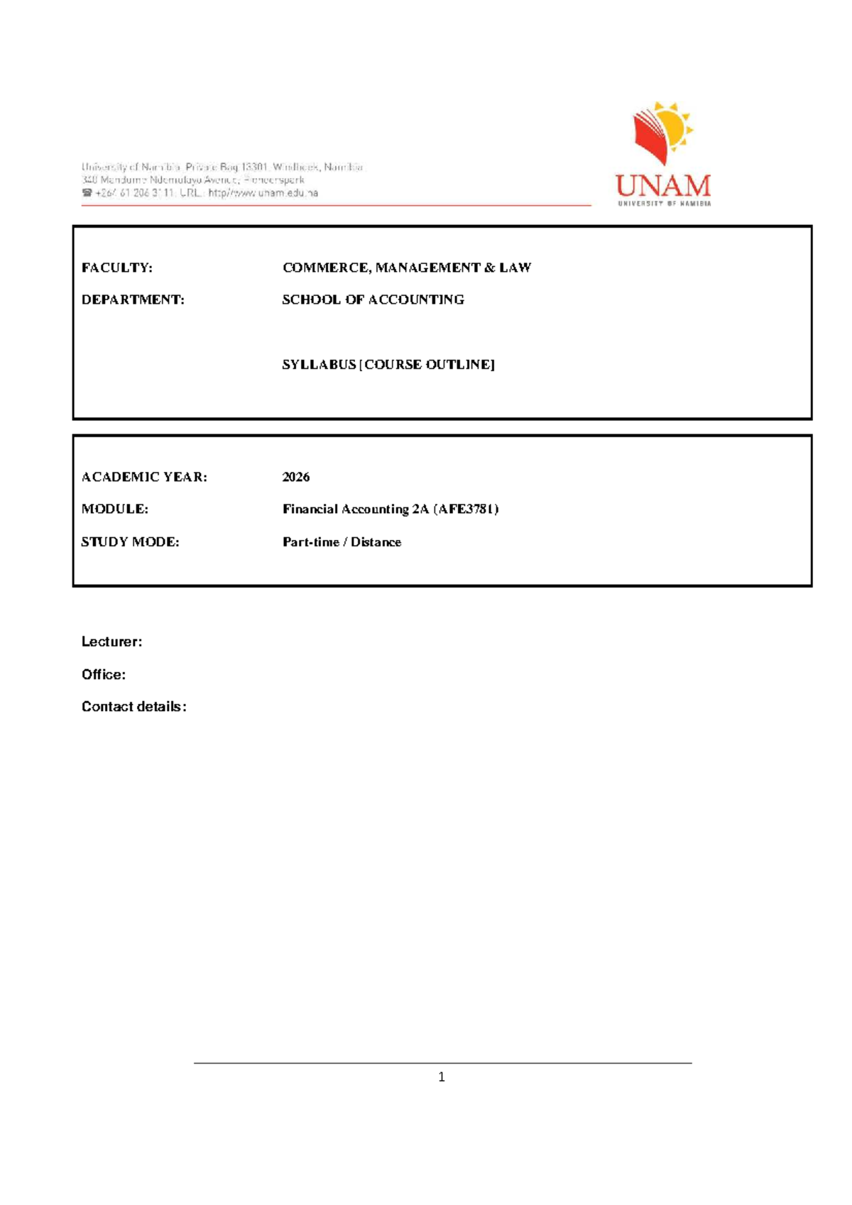 Financial Accounting 2A (AFE3781) Course Outline - 2026 - Studocu