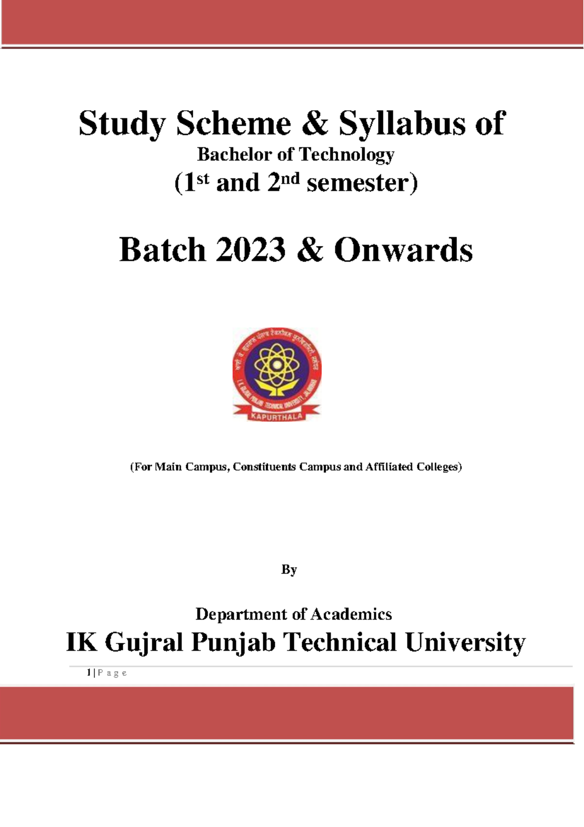 B Tech 1st Year Study Scheme & Syllabus (Batch 2023 Onwards) - Studocu