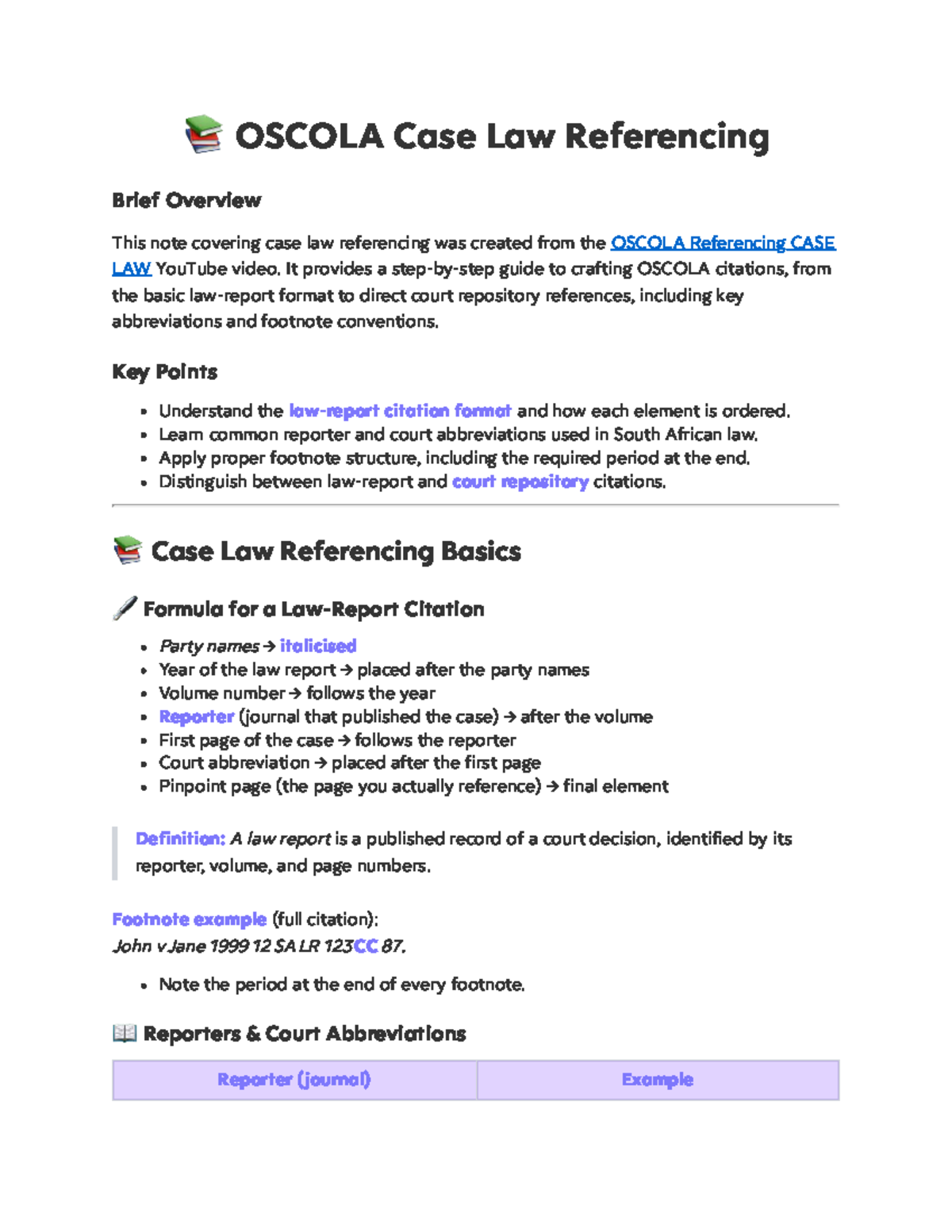 OSCOLA Case Law Referencing: A Brief Guide to Citations - Studocu
