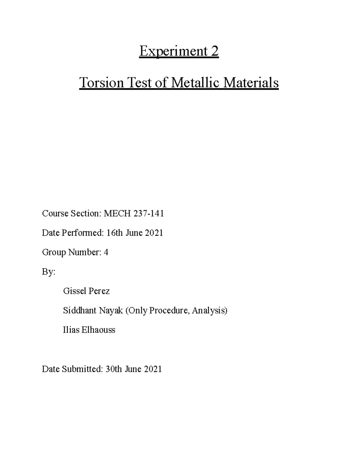 MECH 237 Torsion Test Lab Report - Cold-Rolled 1018 Steel - Studocu