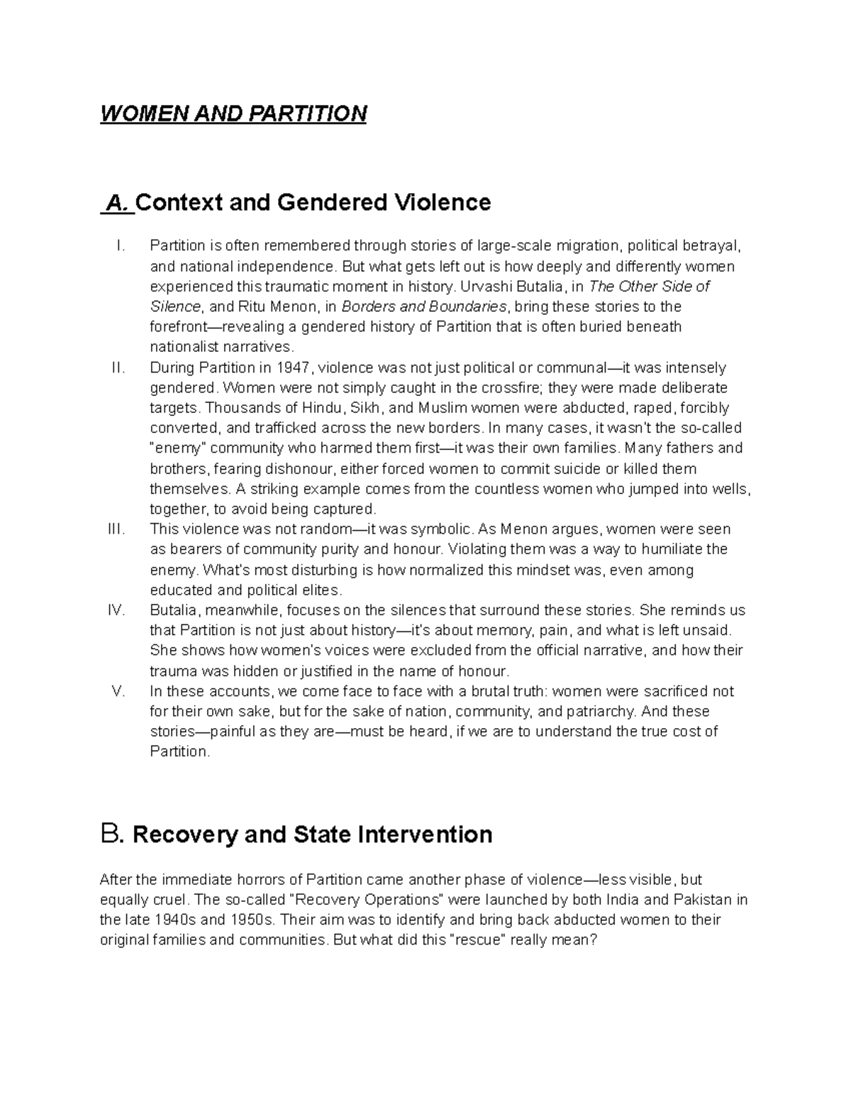 Women and Partition: Gendered Violence and Recovery in 1947 (HIST 101 ...