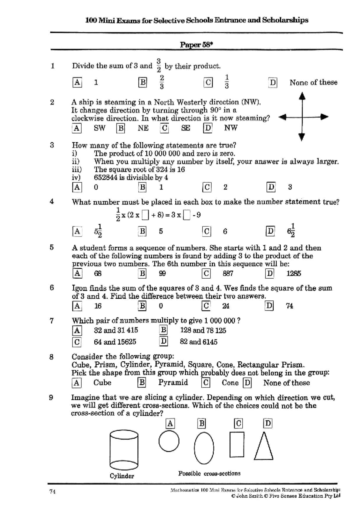 Mathematics 100 Mini Exams for Selective Schools Entrance - Practice ...