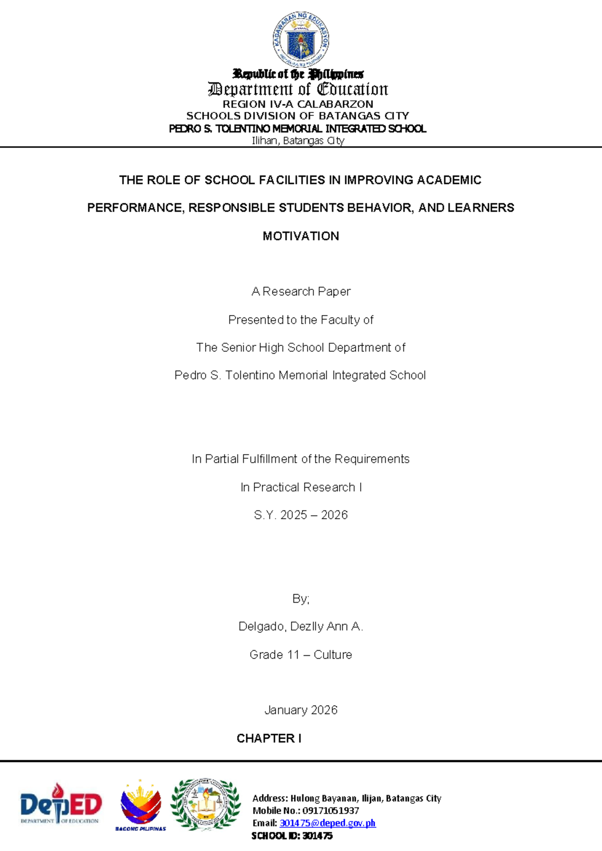 Research Paper on the Role of School Facilities in Academic Performance ...
